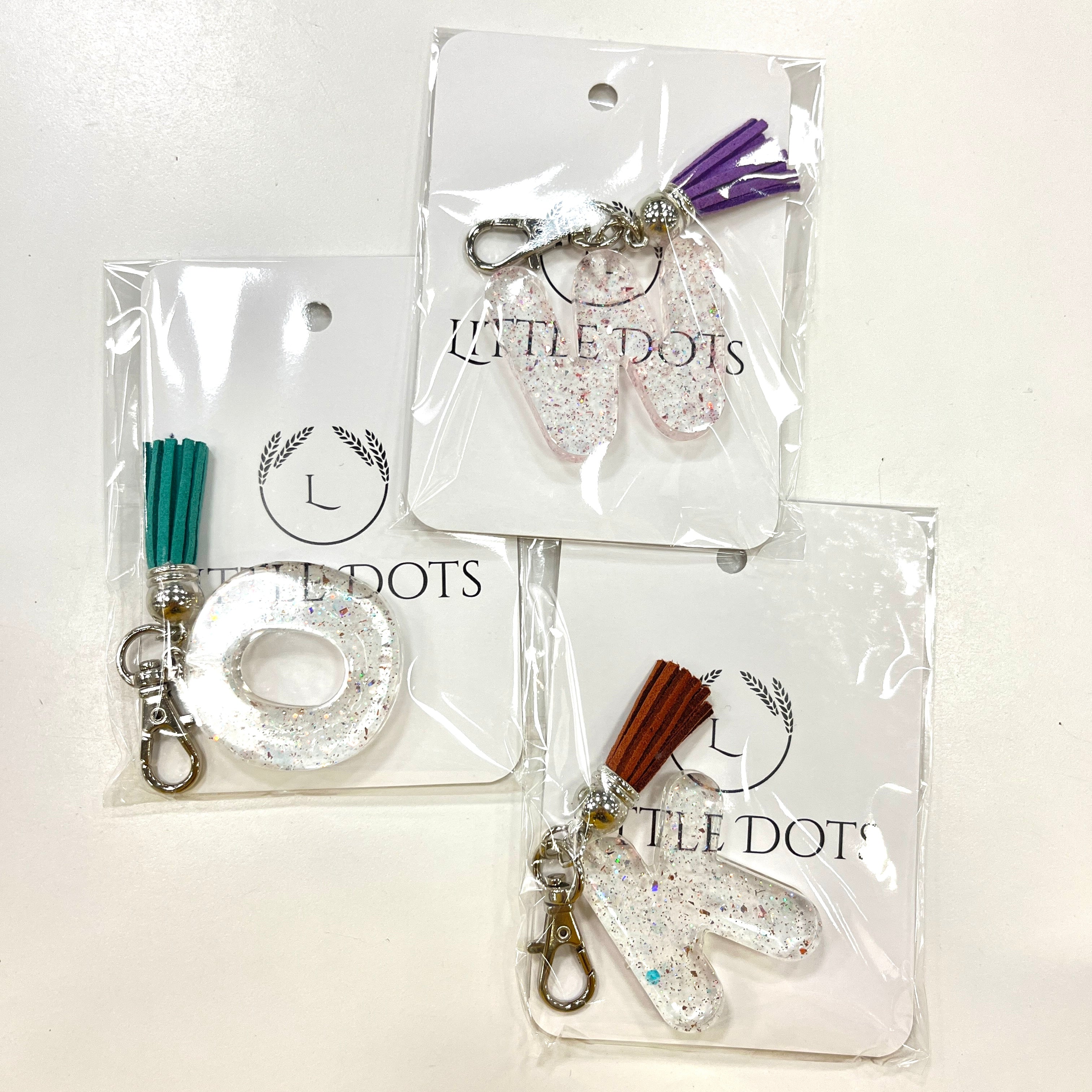 Initial Keychains in Clear with Silver Sparkle – The Fourth